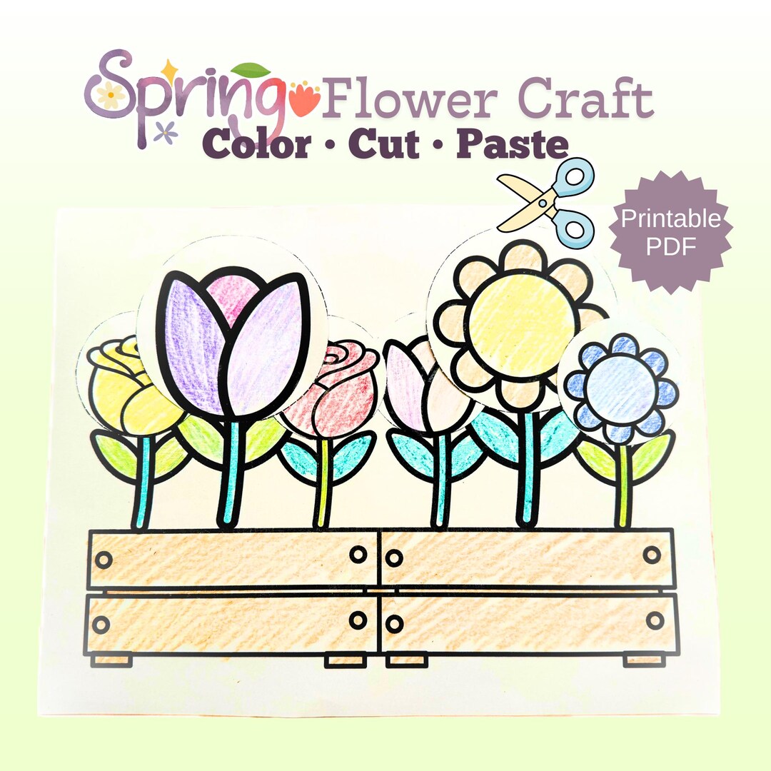 Spring Flower Craft Activity | Kids Color Cut Paste (PDF Download) - Etsy