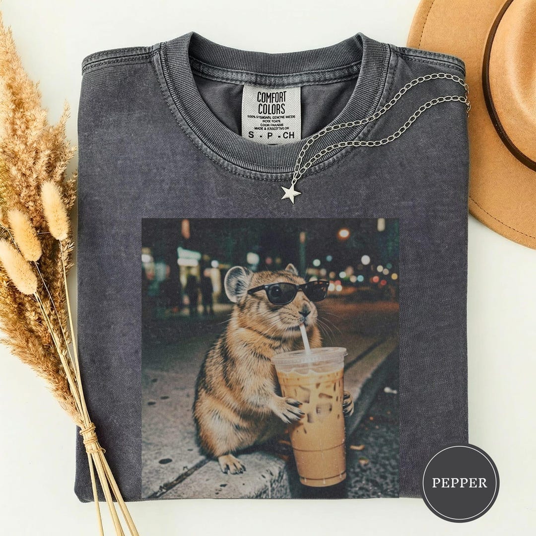 Funny Pika Drinking Iced Coffee Shirt, Animal Meme Tee, Pika Lover Gift ...