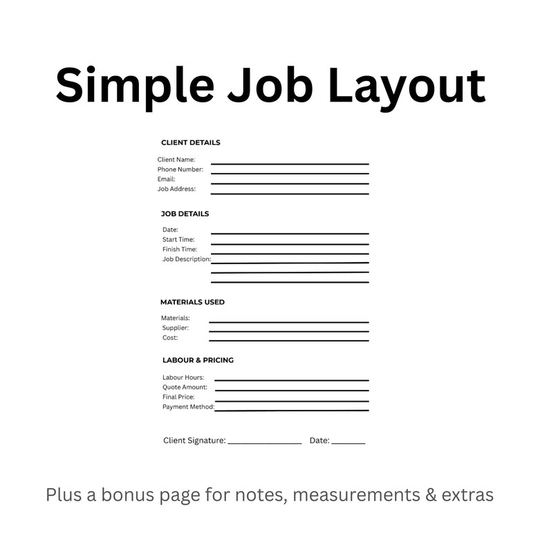 Printable Tradie Job Sheet | Contractor Work Order Template | Service ...