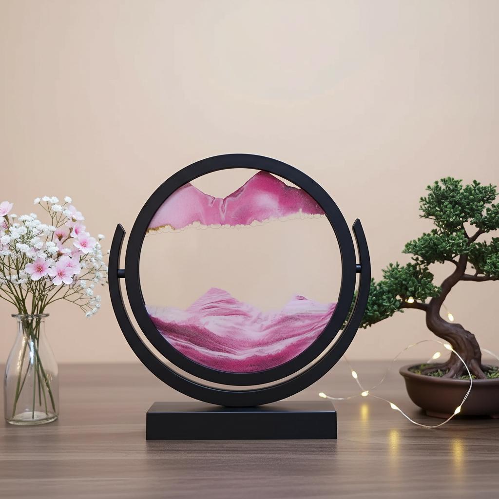 3D Glass Sand Art Timer Mountain Landscape Flowing Sand Decor - 8 Inch ...