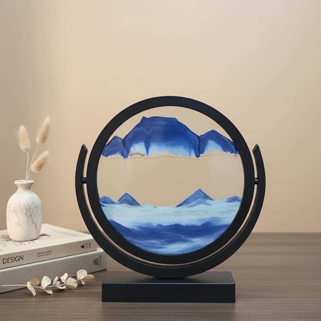 3D Glass Sand Art Timer Mountain Landscape Flowing Sand Decor - 8 Inch ...