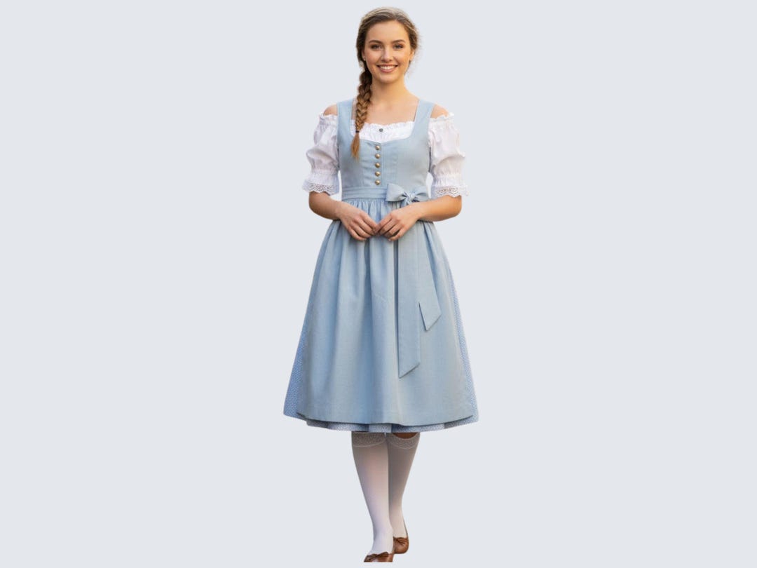 Authentic Bavarian Dirndl Set - Light Blue Floral Alpine Dress With ...