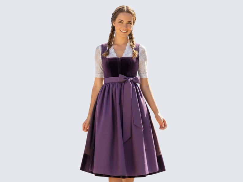 Purple Velvet Dirndl Dress - Traditional Bavarian Oktoberfest Outfit ...