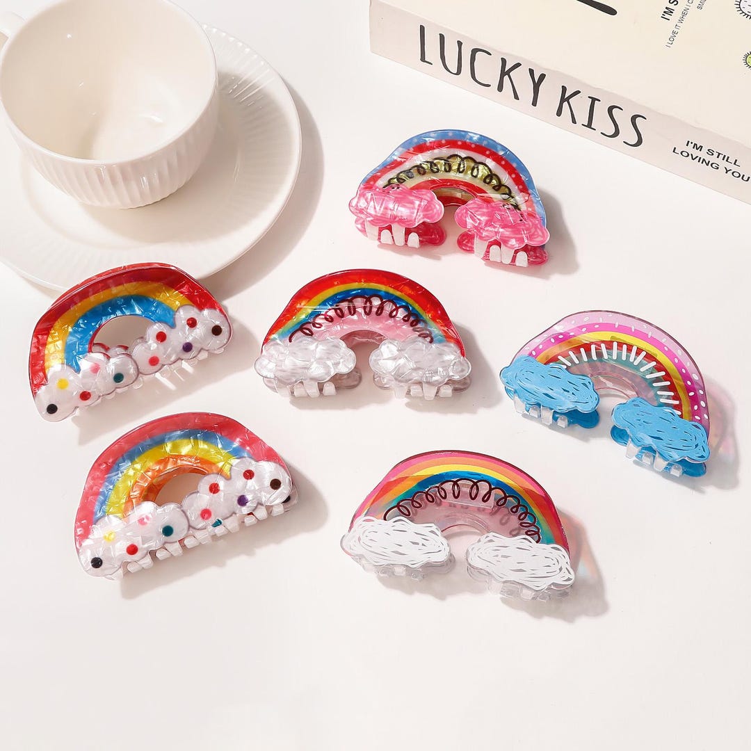 Rainbow Hair Clip With Cloud Design, Colorful Acrylic Hair Claw Clips ...