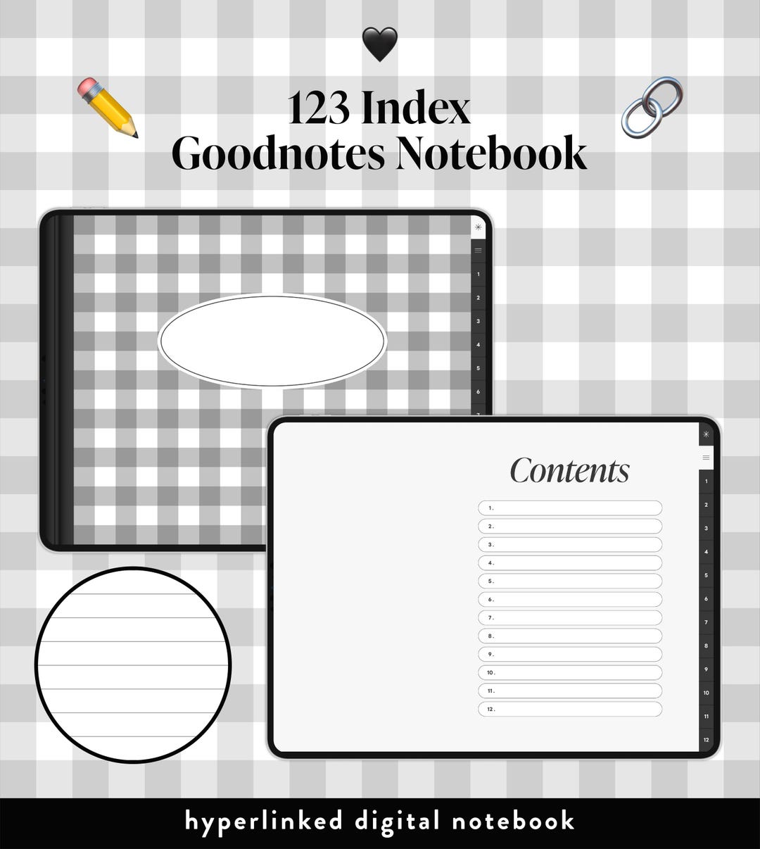 Goodnotes Lined Notebook Template • 123 Index • 3-pack • Landscape ...
