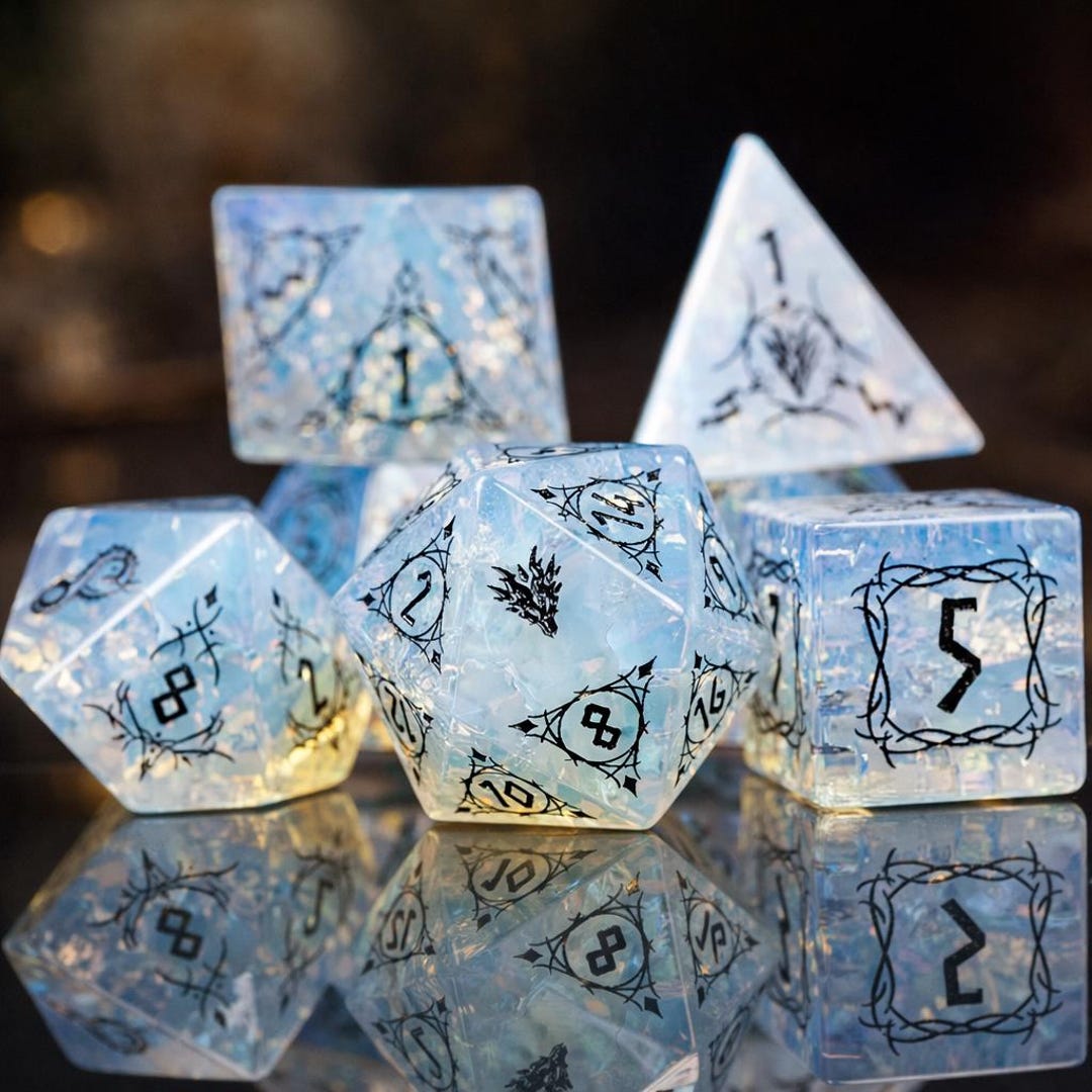 Frozen Arcane, Handmade Natural Stone Dice Set, 7-piece Polyhedral RPG ...