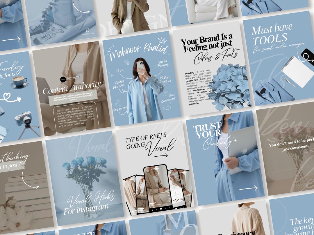 Social Media Manager Instagram Templates Canva Bundle, Aesthetic Blue ...