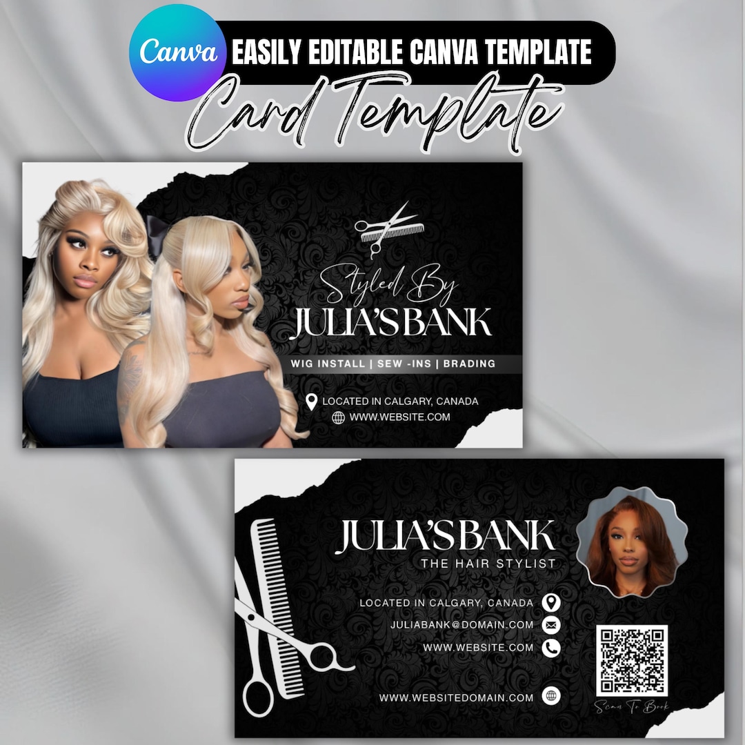 Modern Hair Stylist Business Card Template, Beauty Salon Card for Wig ...