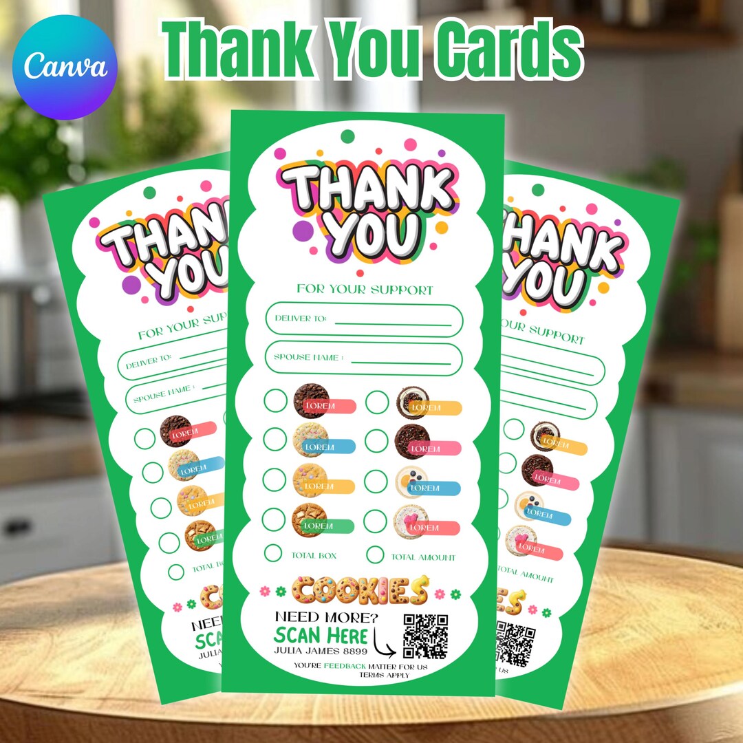 Girl Scout Cookies Thank You Cards, Printable Card, Girl Scouts Cookie ...
