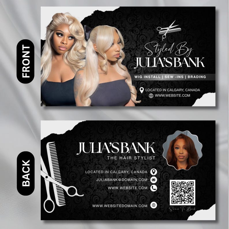 Modern Hair Stylist Business Card Template, Beauty Salon Card for Wig ...