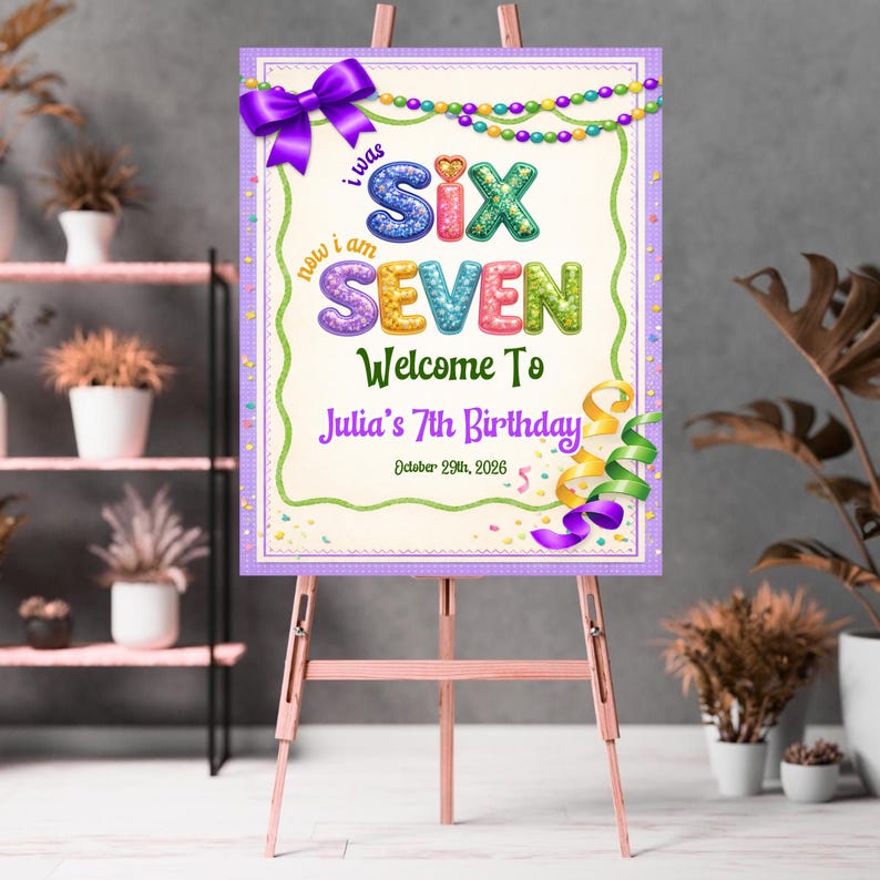 Editable Mardi Gras Birthday Welcome Sign, Carnival Beads Purple Green ...