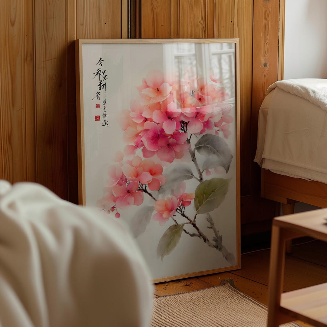 Japanese Hydrangea Art - Vintage Sumi-e Poster - Traditional Asian ...