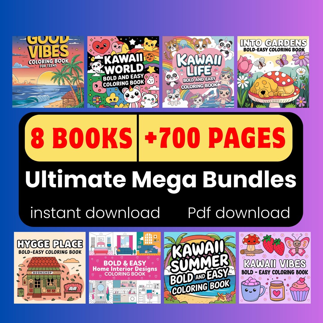 Ultimate Bold & Easy Coloring Book Bundle | 700 Pages | 8books PDF ...