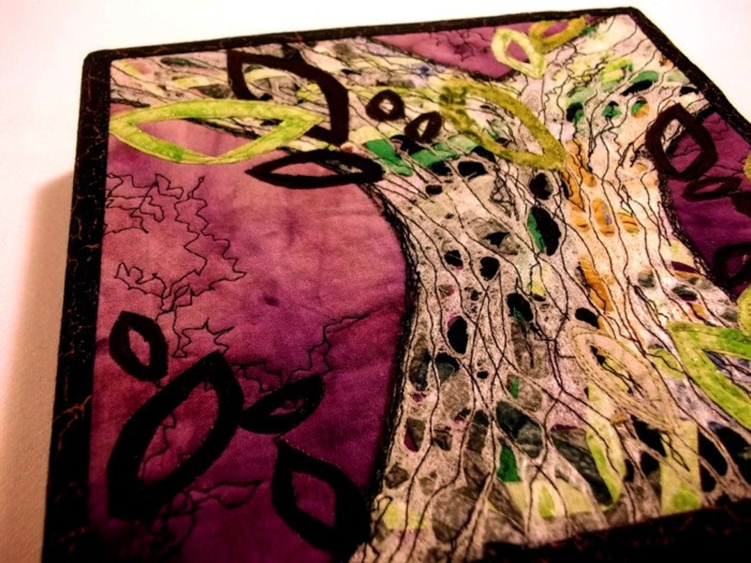 SALE Art quilt, abstract tree design of appliqued fabric scraps, on ...