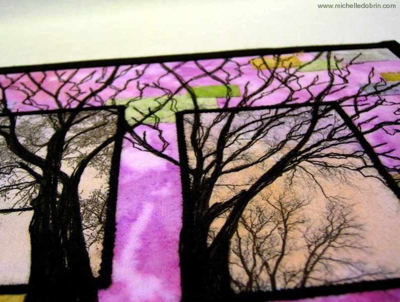 Quilted Fiber Art, Tree Photos Printed on Fabric, Appliqued Fibers and ...