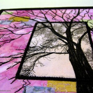 Quilted Fiber Art, Tree Photos Printed on Fabric, Appliqued Fibers and ...