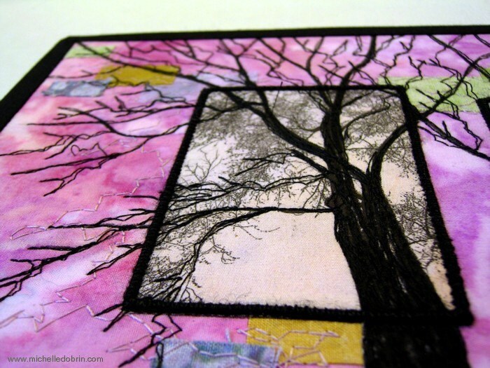 Quilted Fiber Art, Tree Photos Printed on Fabric, Appliqued Fibers and ...