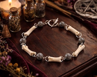 Coyote Phalanges Toe Bone Bracelet With Labradorite Beads • Toggle ...