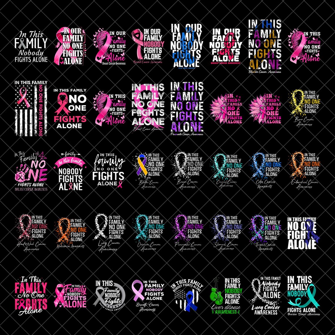 In Our Family Nobody Fights Alone Png Bundle, Breast Cancer Support ...