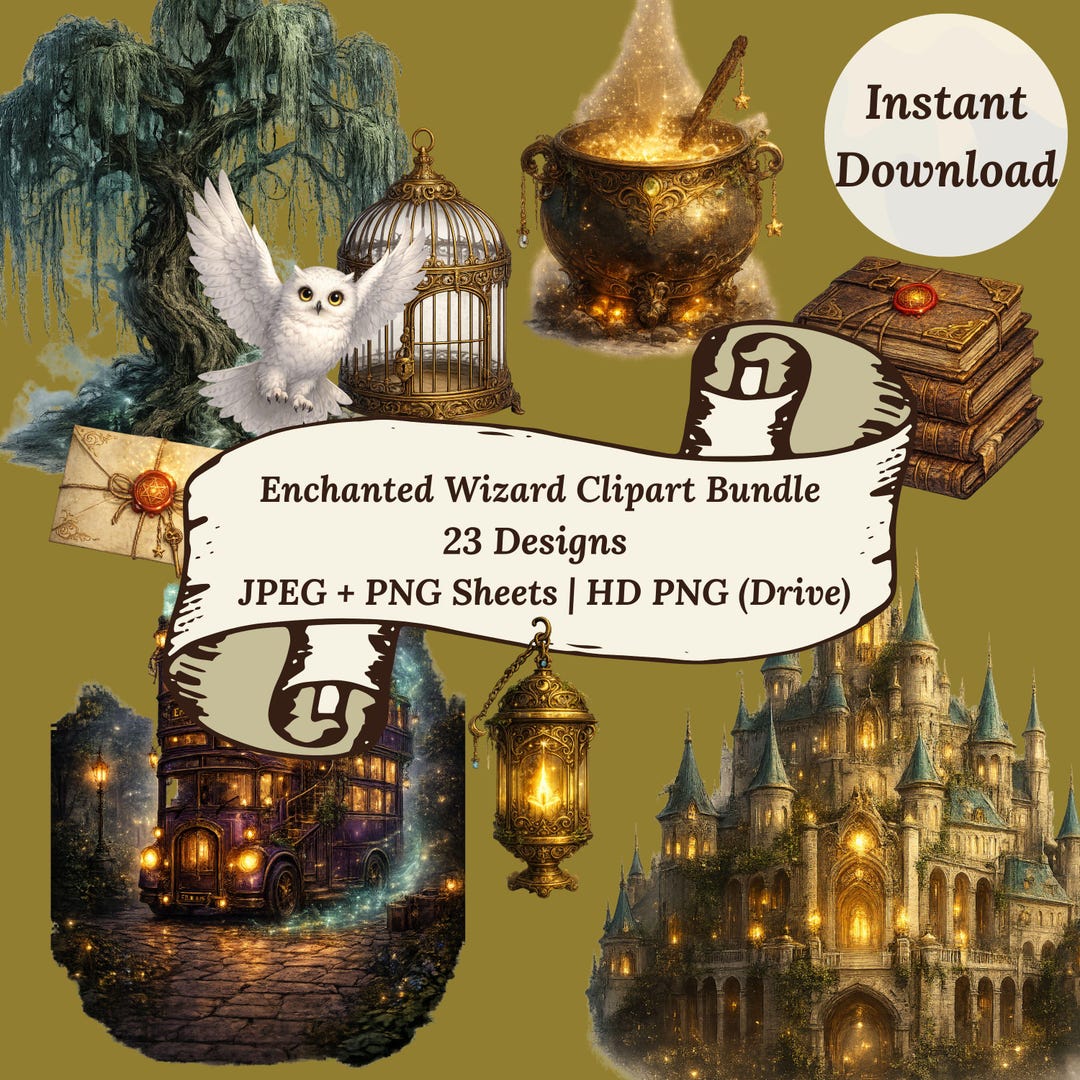 Enchanted Wizard Clipart Bundle, 23 PNG, JPEG + PNG Sheets ,magic Shop ...