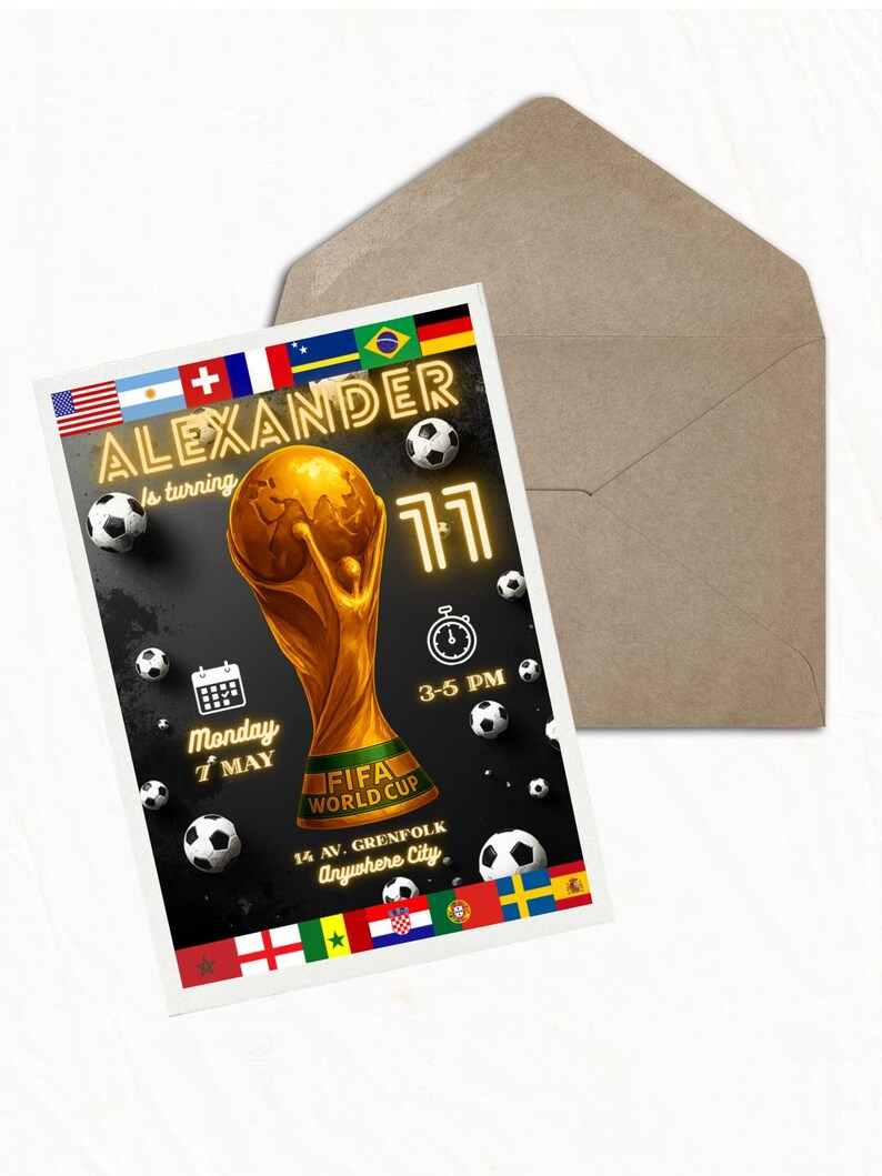 World Cup 2026 Football Birthday Invitation Canva Editable: Digital ...