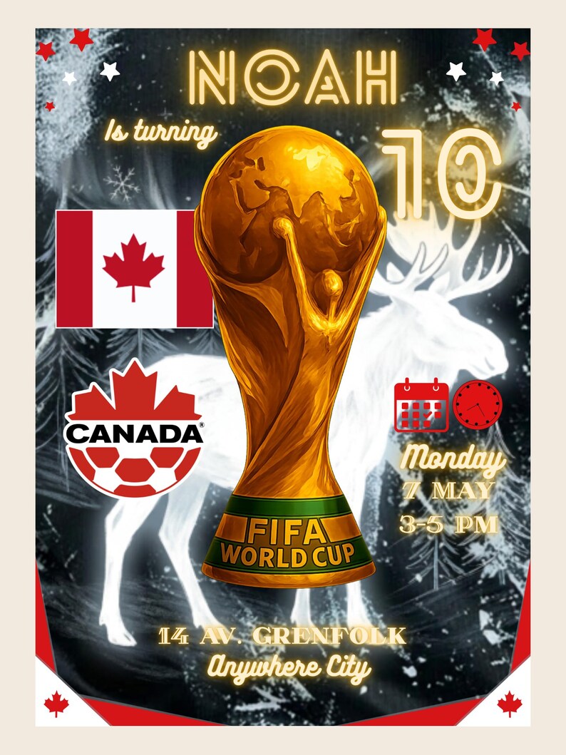 Canada World Cup 2026 Birthday Invitation | Editable Canva Template ...