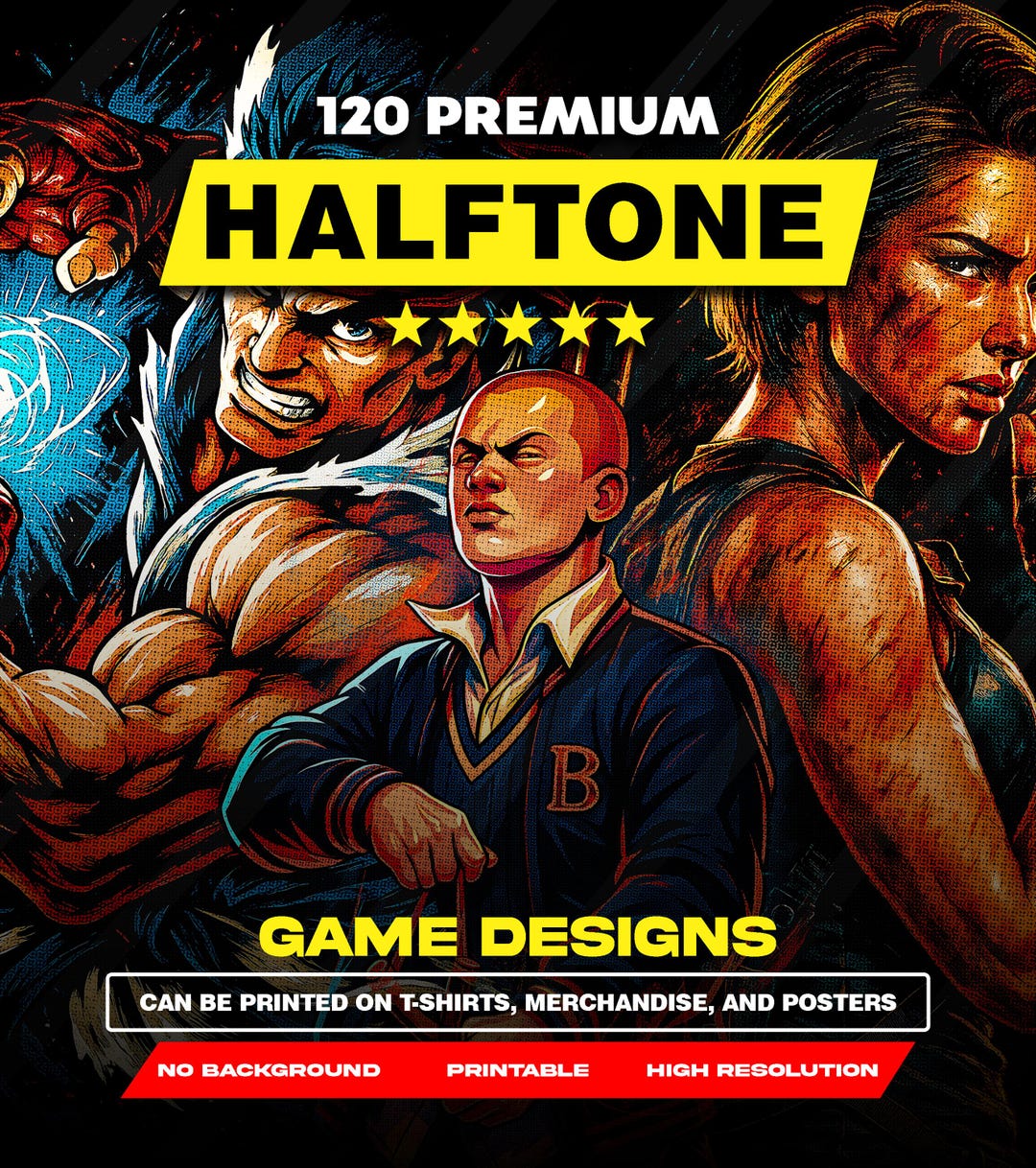 120 Halftone Premium Game-inspired Designs | A2 A3 A4 Size | Original ...