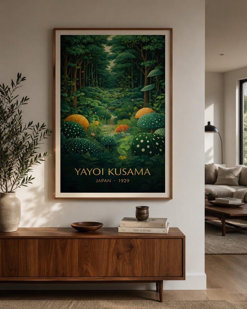 Yayoi Kusama Forest Poster | Colorful Mushroom Art Print | Japanese ...