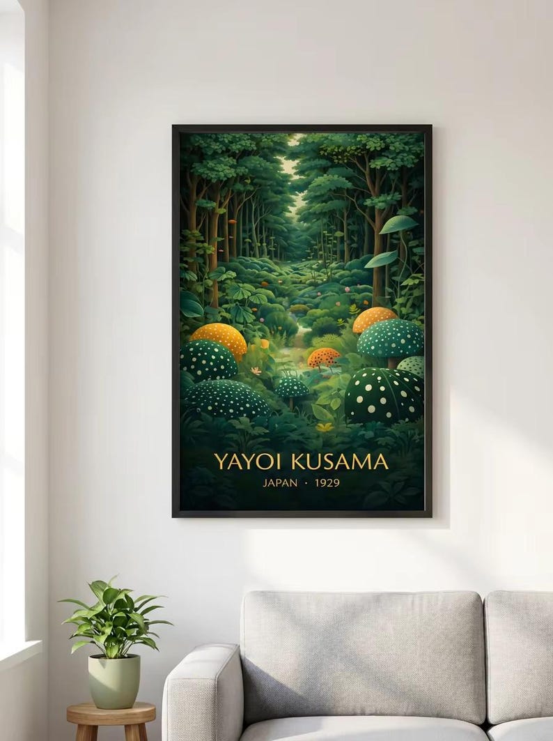Yayoi Kusama Forest Poster | Colorful Mushroom Art Print | Japanese ...