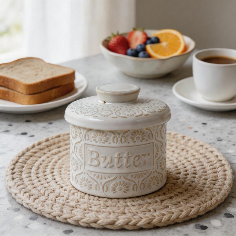 Personalizationembossed Floral Ceramic Butter Crock, Green Rustic ...