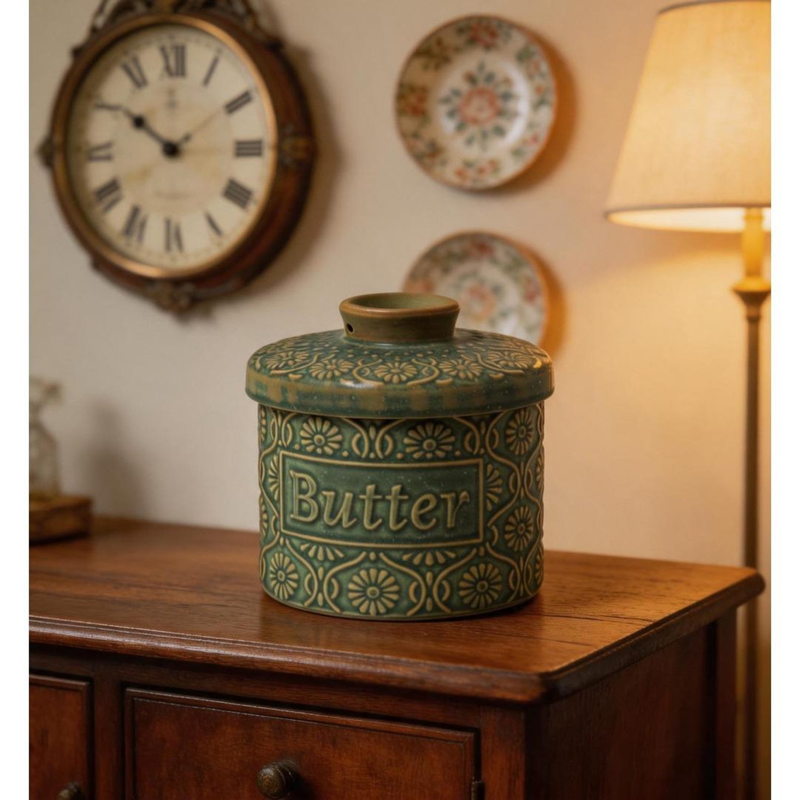 Personalizationembossed Floral Ceramic Butter Crock, Green Rustic ...