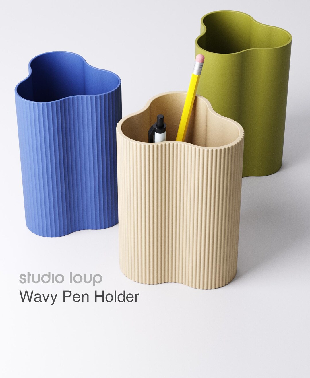 Wavy Pen Holder 3D Printed Desk Organizer | Modern Office Decor ...