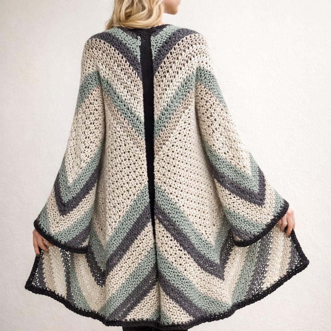 Crochet Chevron Coatigan Pattern: Boho Open Front Cardigan (PDF Pattern ...
