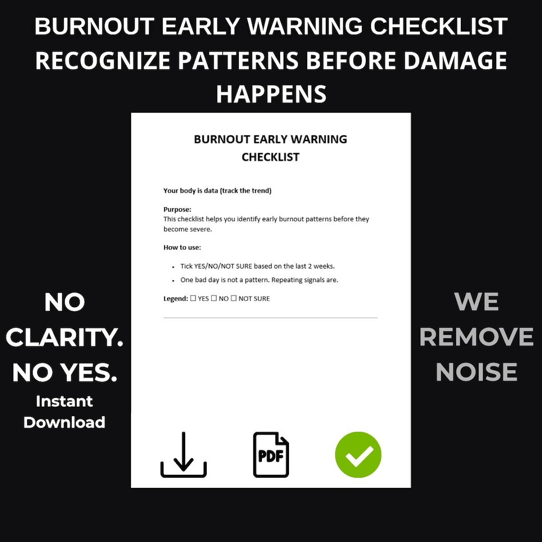 Burnout Early Warning Checklist: Identify Signals (printable PDF) - Etsy