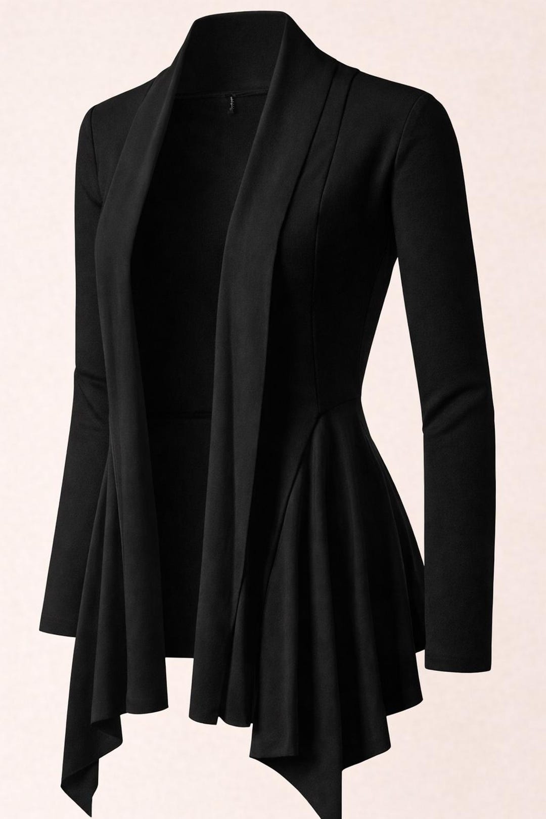 Black Peplum Cardigan | Waterfall Draped Open Front Jacket - Etsy