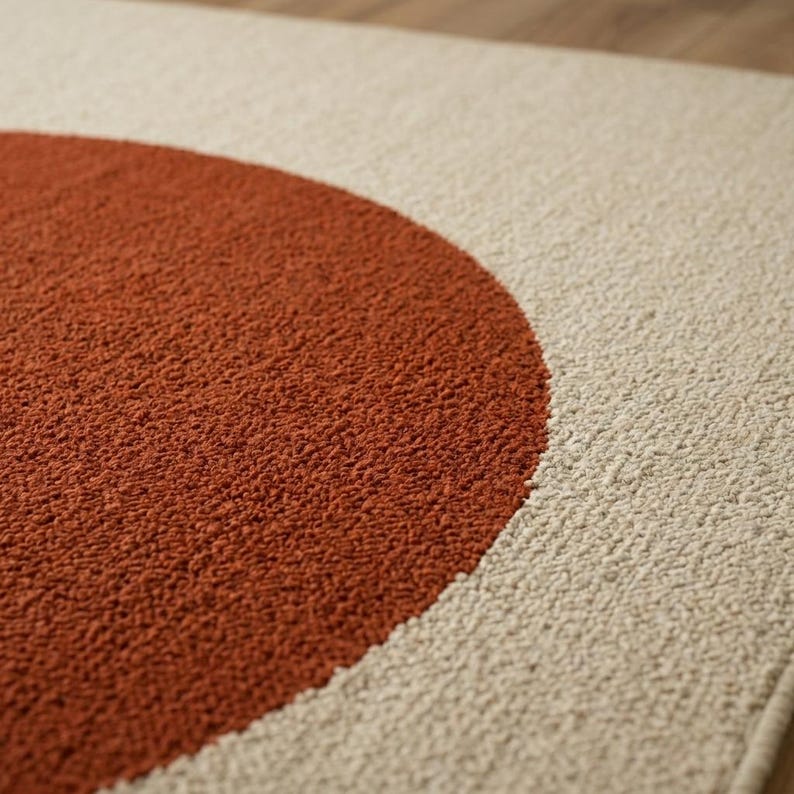 Hand Tufted Wool Circle Rug, Cream Rust Geometric Area Carpet. - Etsy