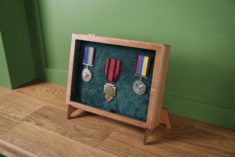 Military Awards Case, Retirement Shadow Box, Chestnut / Bottle Green ...