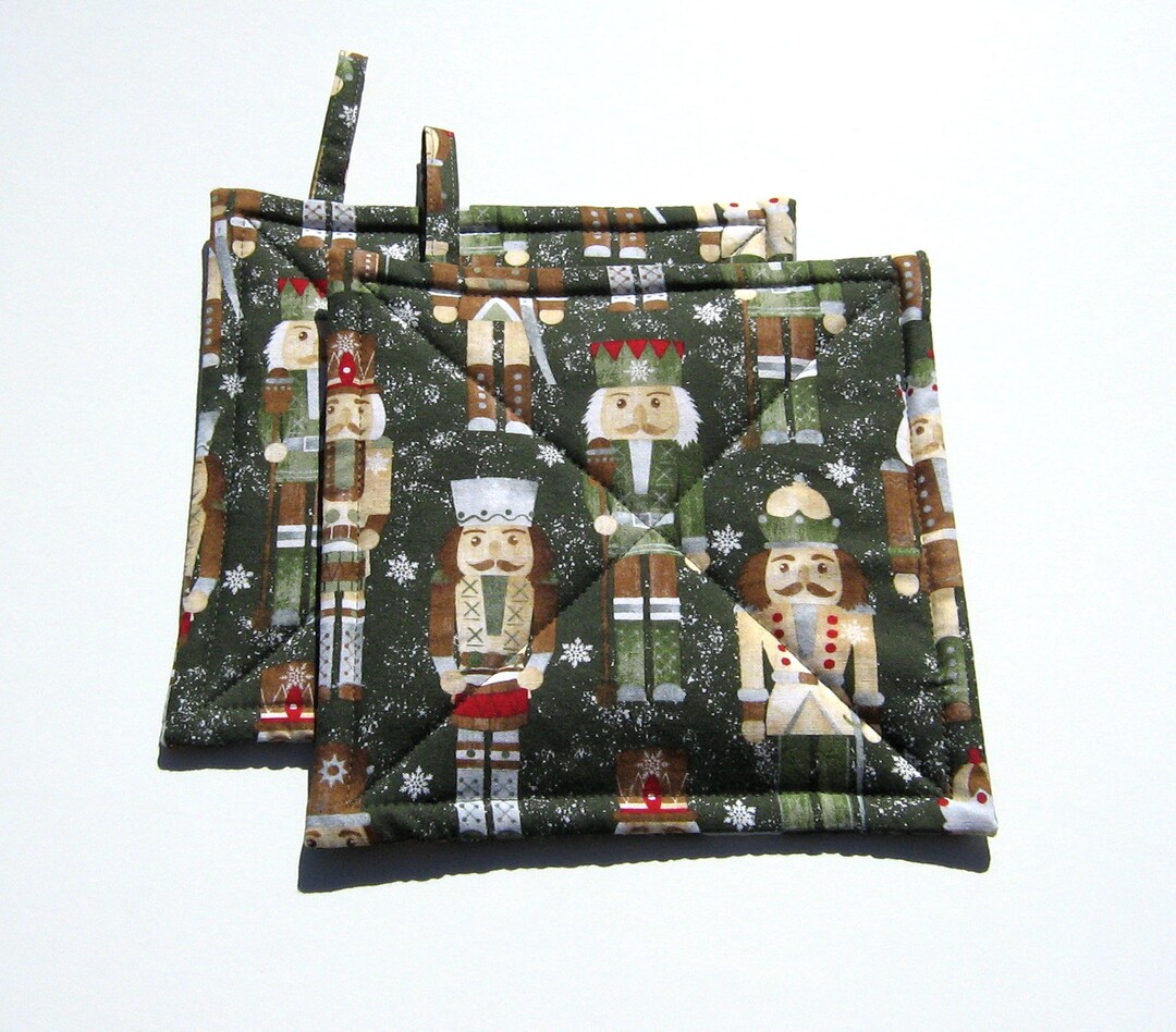 Nutcracker Potholders. Holiday Kitchen Décor Quilted Hot Pads. Handmade Stocking Stuffer ...