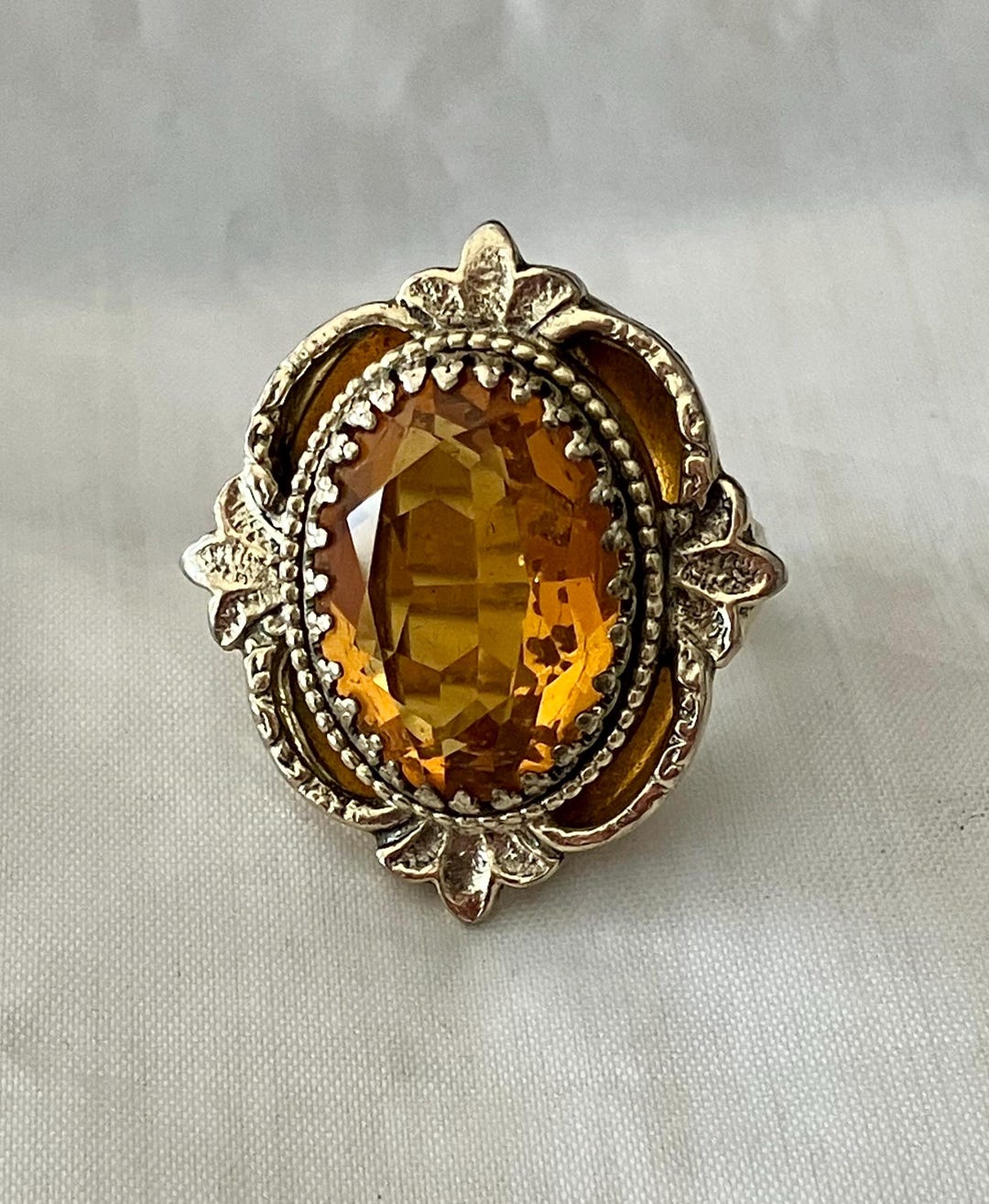 Vintage Whiting and Davis Ring Amber Glass Stone - Etsy