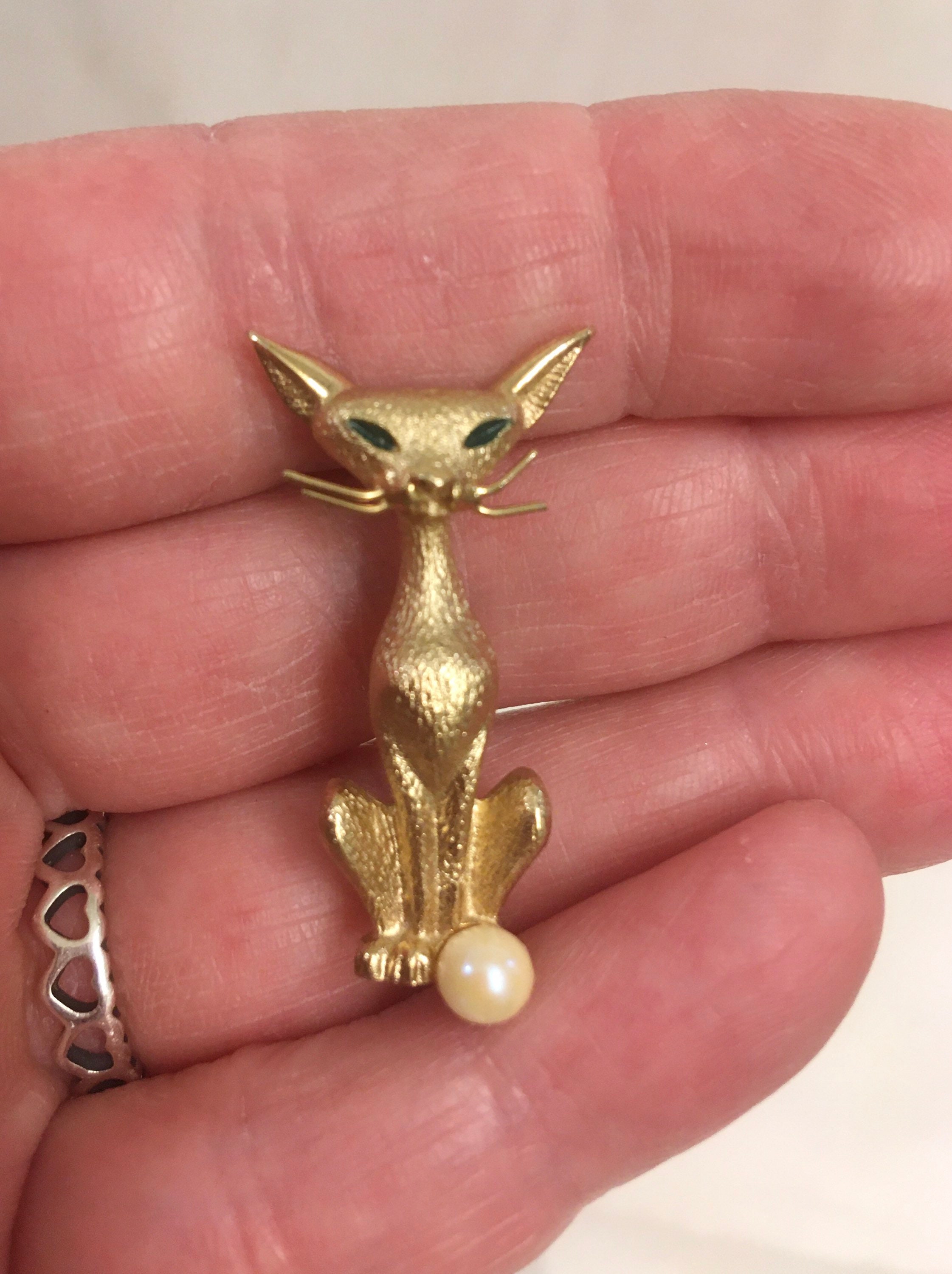Vintage Boucher Cat Brooch Pin Gold Siamese Cat Pearl 1950s - Etsy