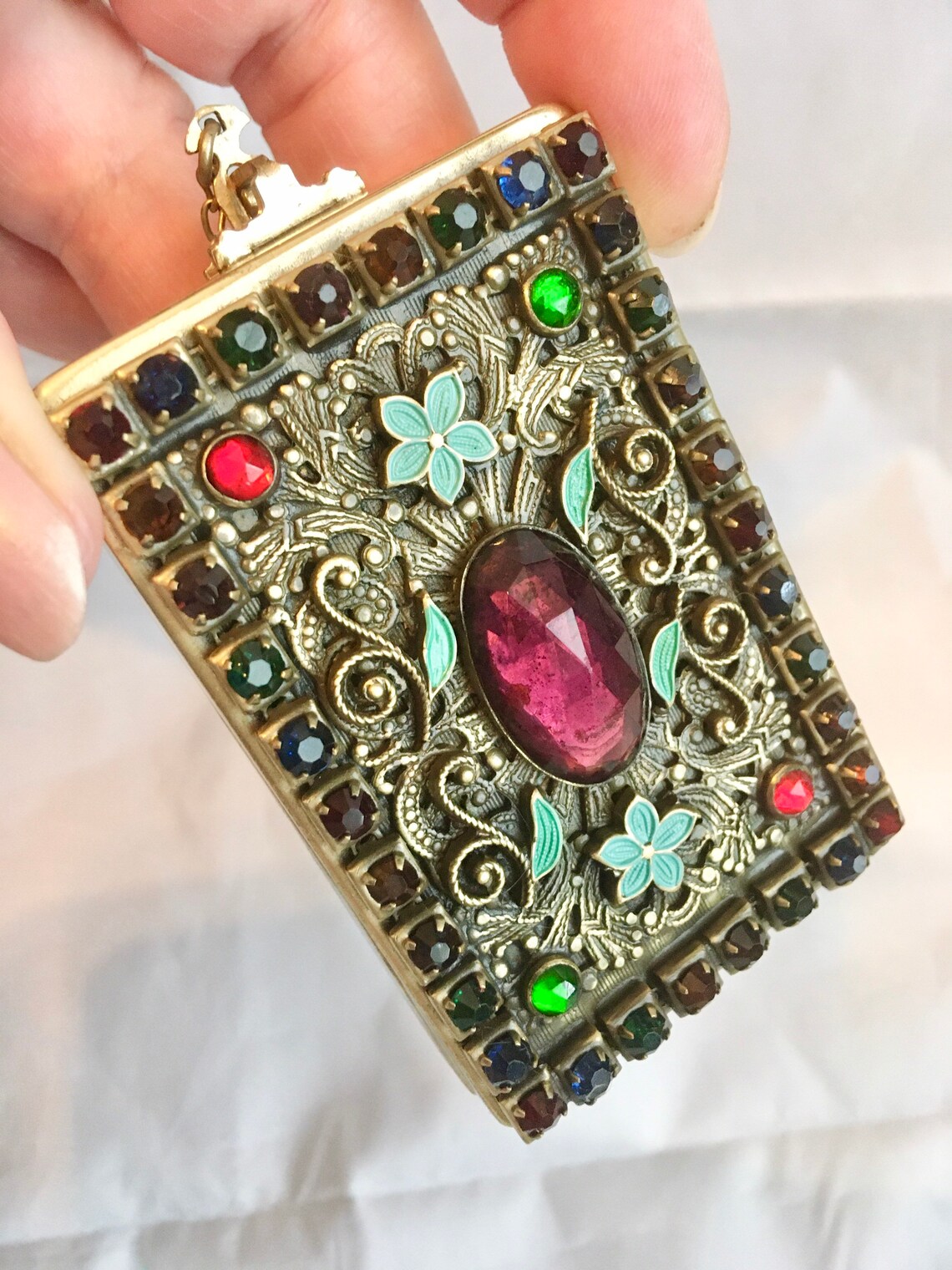 Vintage Jeweled Enamel Vanity Dance Purse Compact | Etsy