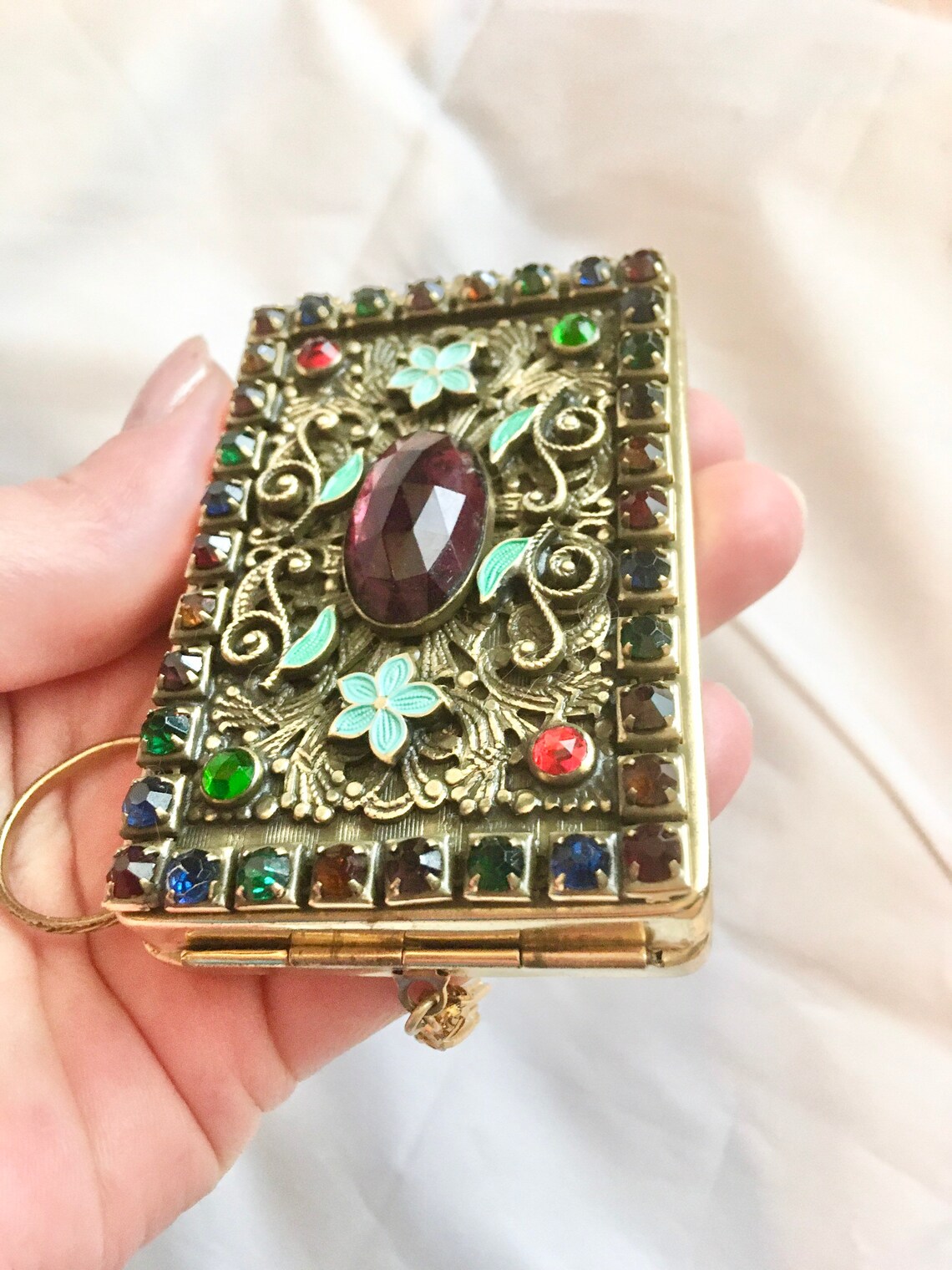 Vintage Jeweled Enamel Vanity Dance Purse Compact | Etsy