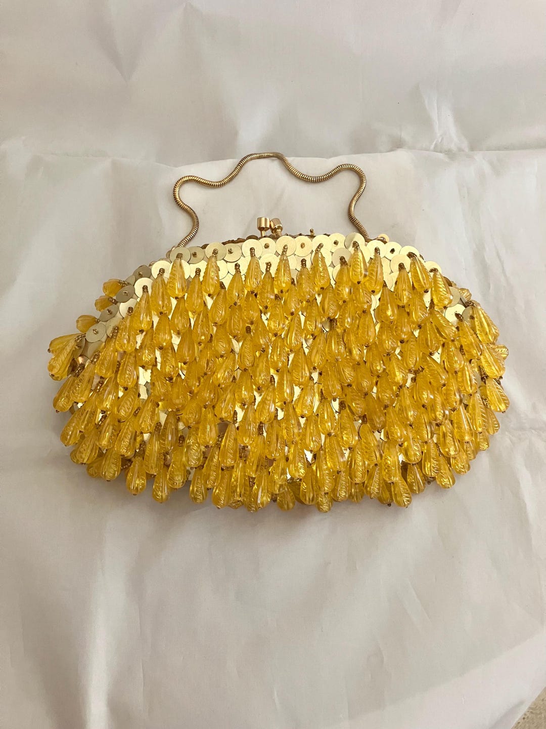 Vintage 1960s Simon Drop Beaded Purse Evening Bag Yellow Gold - Etsy
