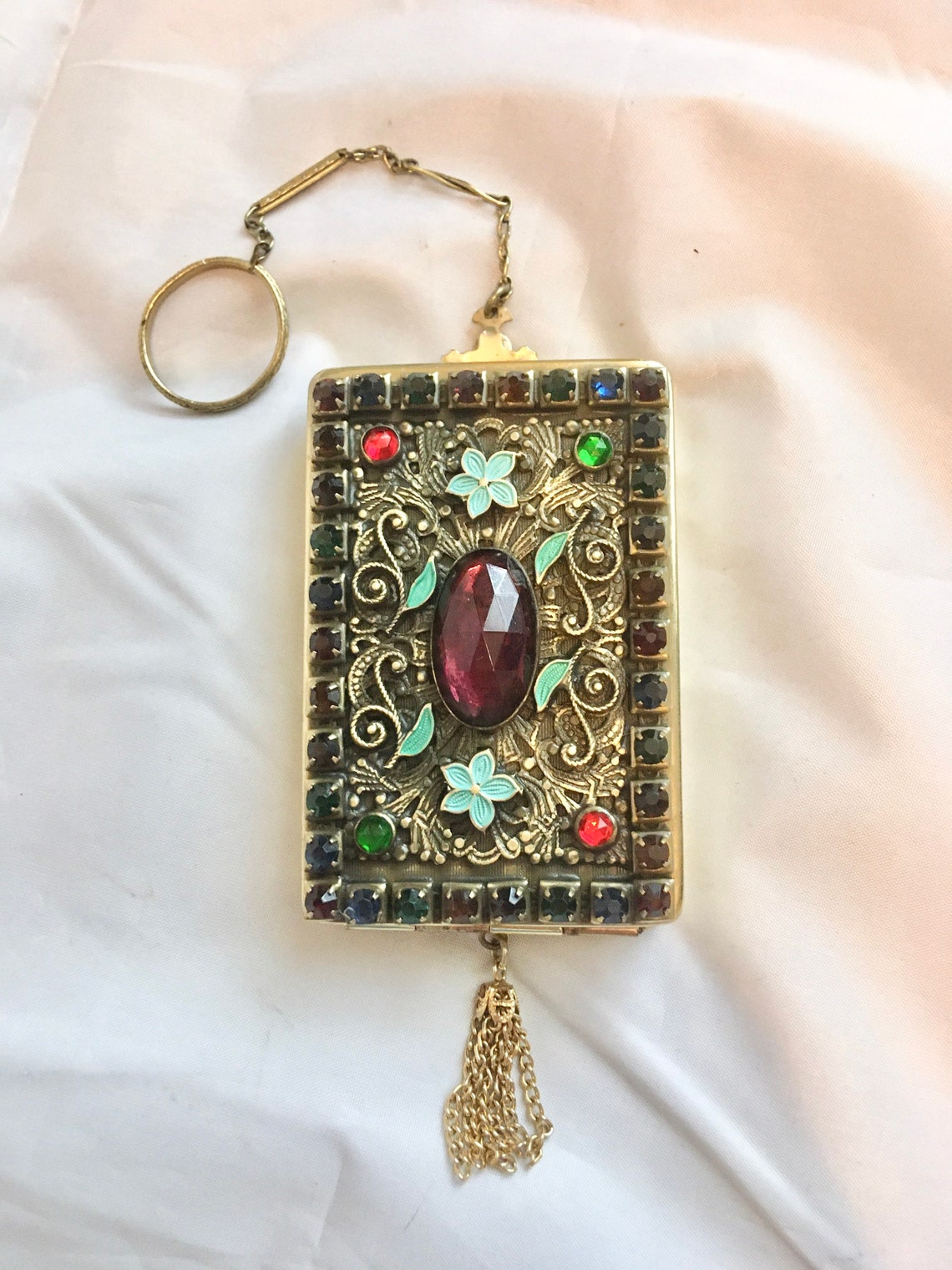 Vintage Jeweled Enamel Vanity Dance Purse Compact | Etsy