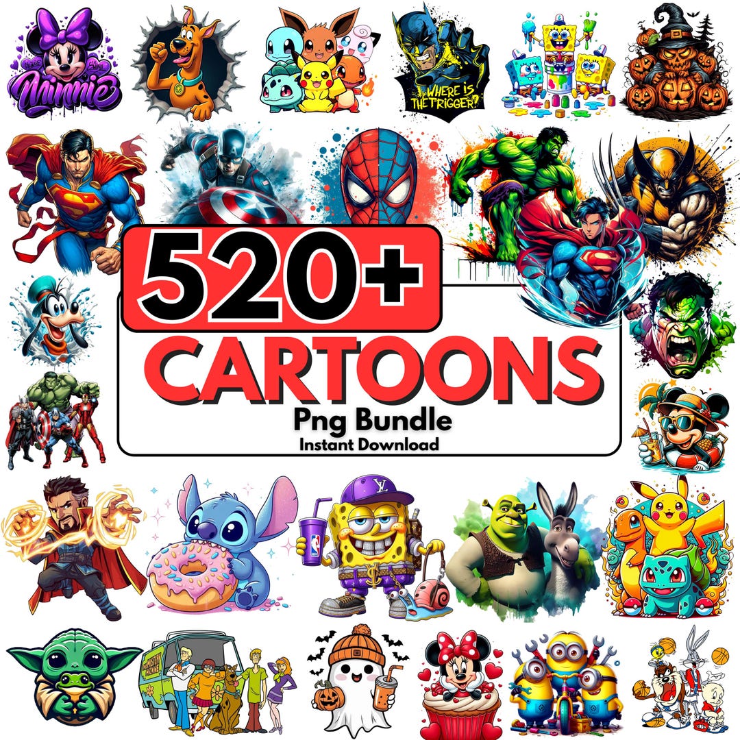 520+ Cartoon Bundle PNG, Cartoon Characters, Cartoons Bundle, Retro Png ...