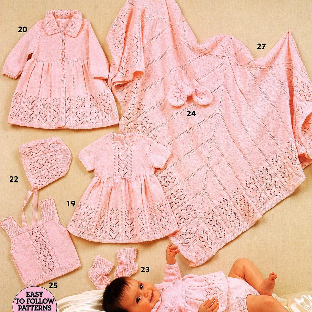Baby Girl Layette Knitting Pattern - PDF Download, 3-6 Months - Heart ...