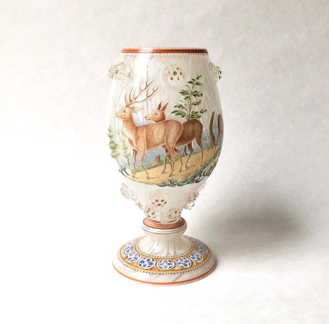 Rare Antique Harrach Malachit Glass Goblet Enameled Deer | Etsy