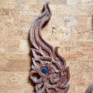 Pair Antique Carved Wood Thai Naga Head Salvaged Temple Roof Finials ...