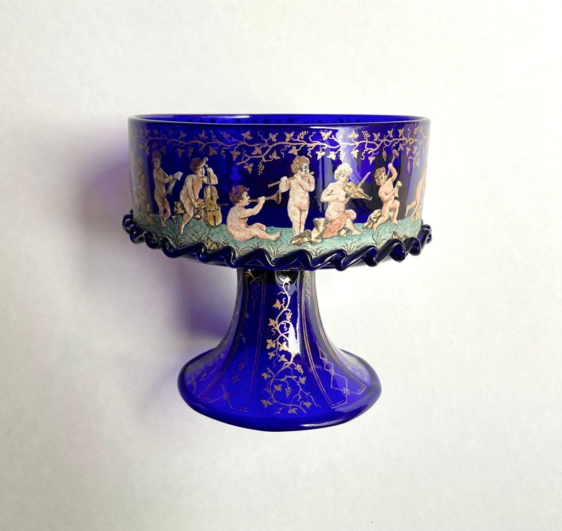 Museum Quality Enameled Murano Glass Footed Cup Putti Musicians 19th C ...