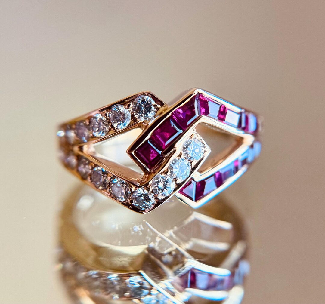 Vintage Oscar Heyman Bros Modernist 18K Gold Diamond & Ruby Twist Ring Sz 6 6.8g - Etsy